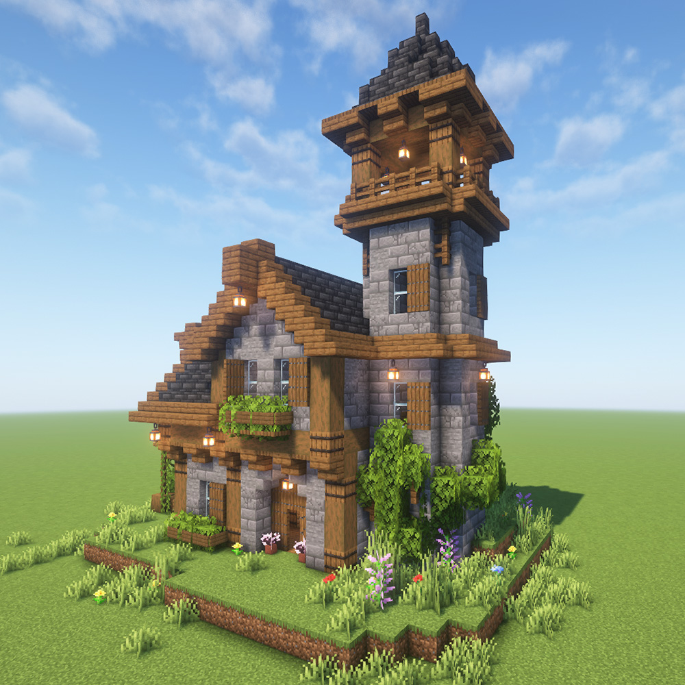 Medieval Stone House with Tower Minecraft Build by Batcheen
