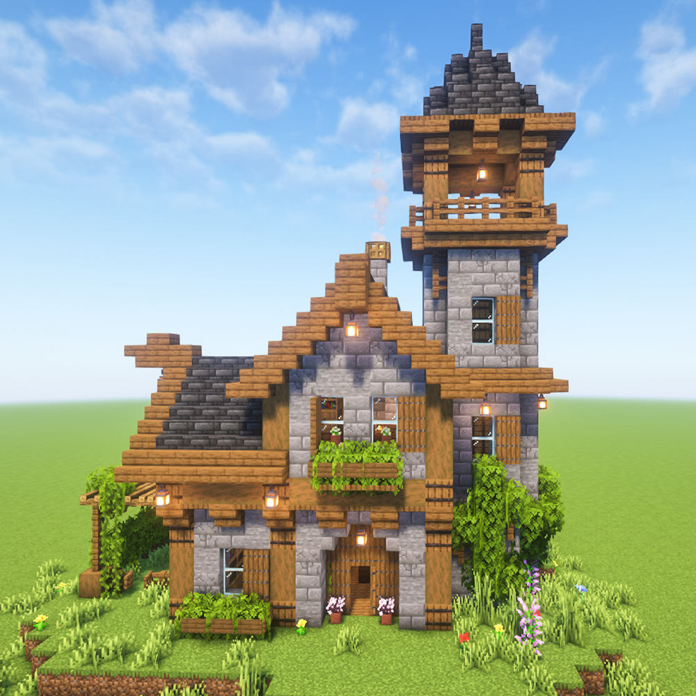 Medieval Stone House with Tower Minecraft Build by Batcheen